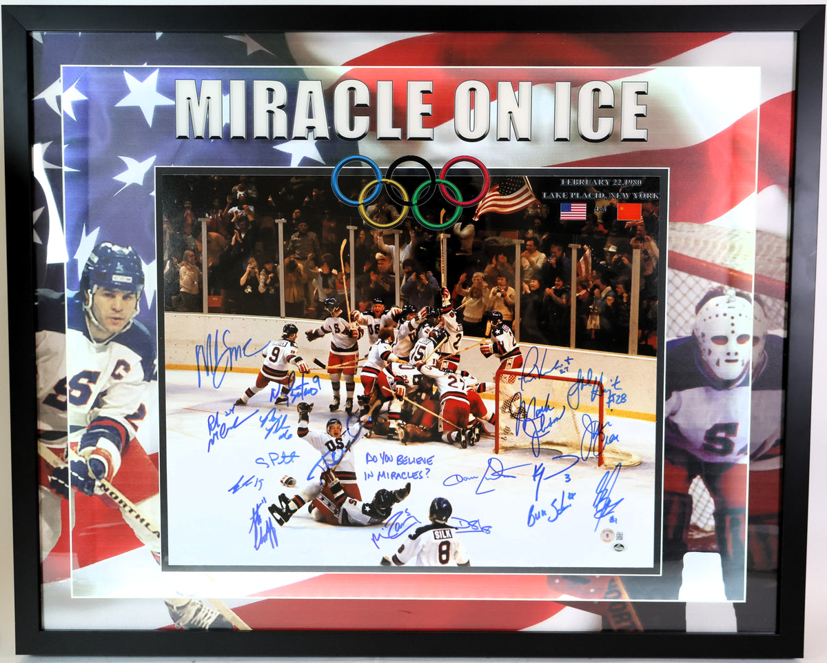 Miracle On Ice Autographed 16x20 Photo Framed Lighted Shadowbox (25.5x ...